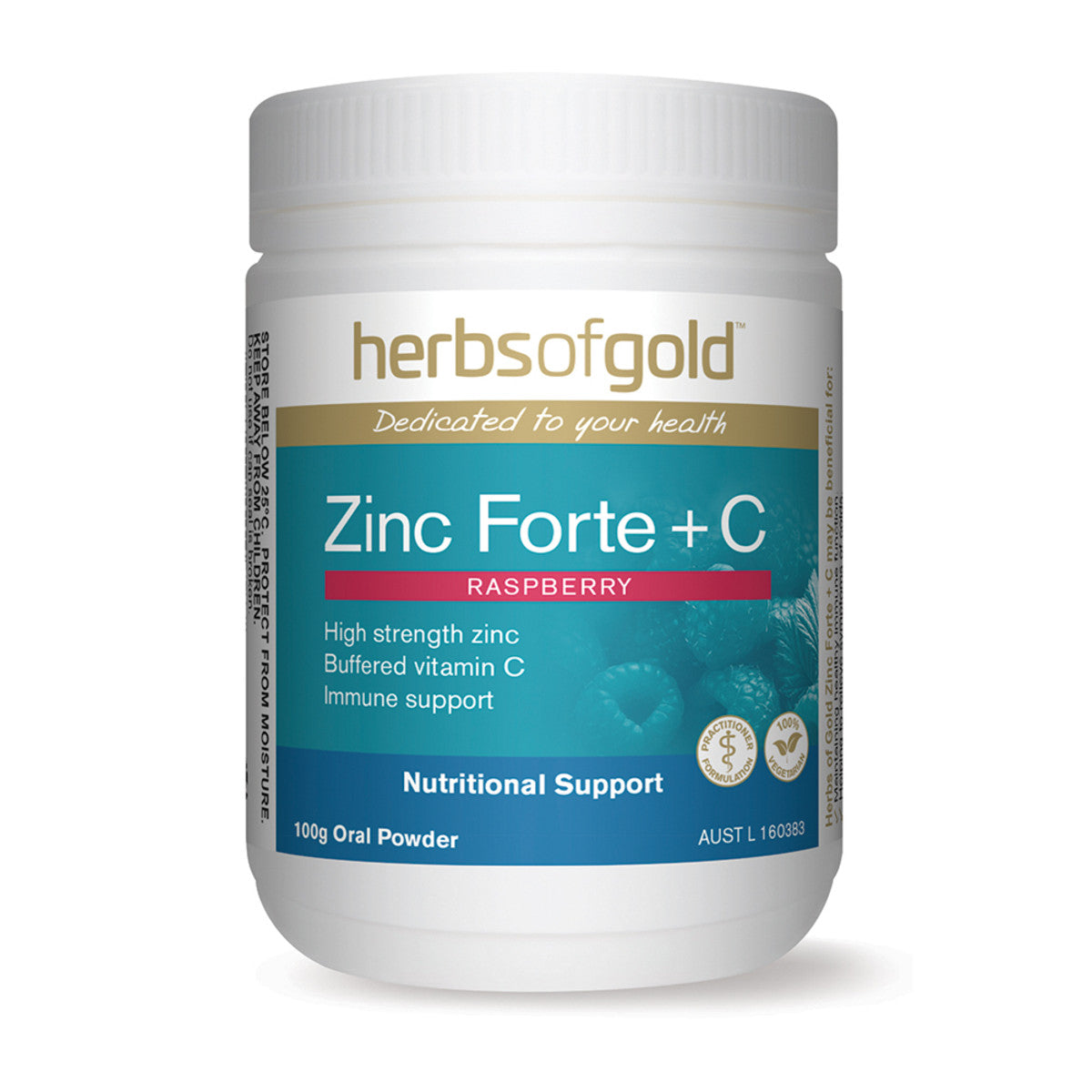 Herbs of Gold Raspberry Flavour Zinc Forte + C 100g Oral Powder